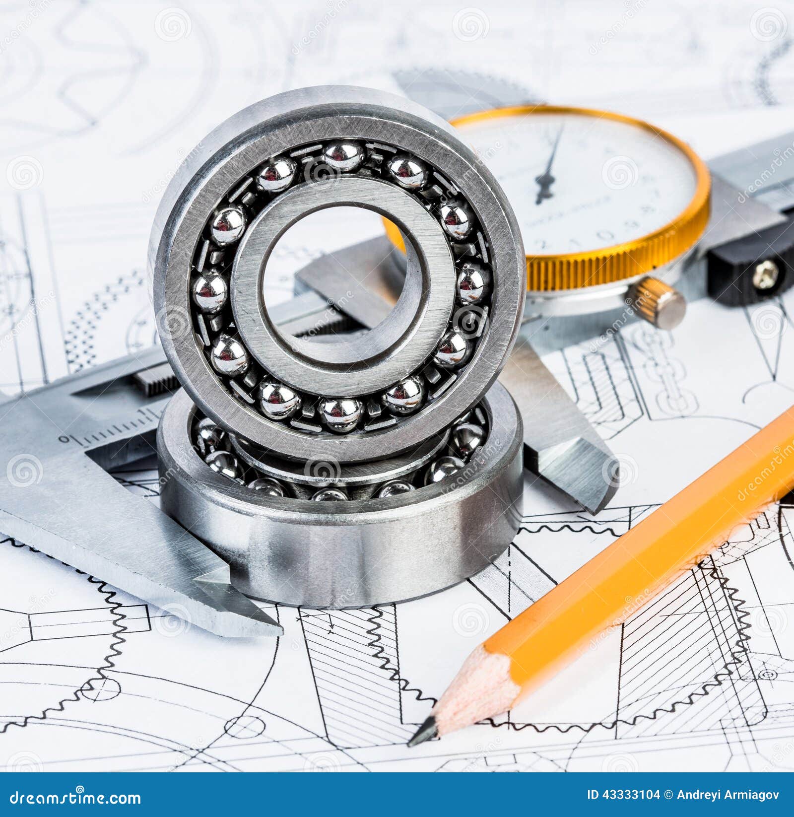 Ball Bearings on Technical Drawing Stock Photo - Image of engineering ...