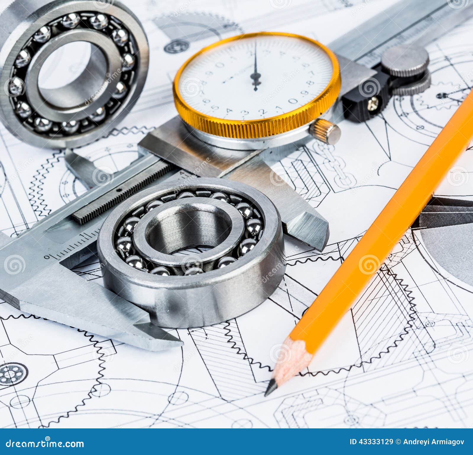 Ball Bearings on Technical Drawing Stock Image - Image of blueprint ...