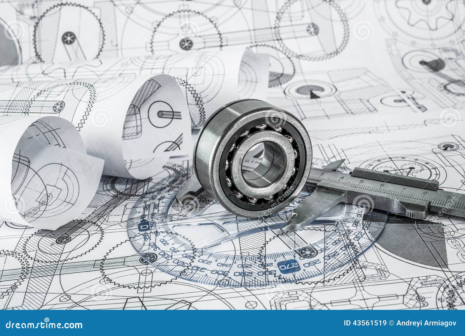 Ball Bearings on Technical Drawing Stock Image - Image of built ...