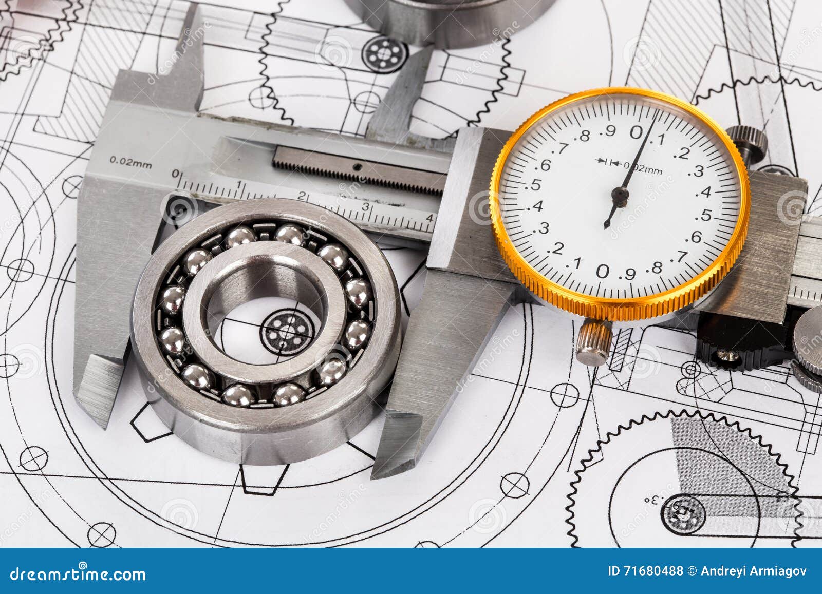 Ball Bearings on Technical Drawing Stock Photo - Image of frame ...