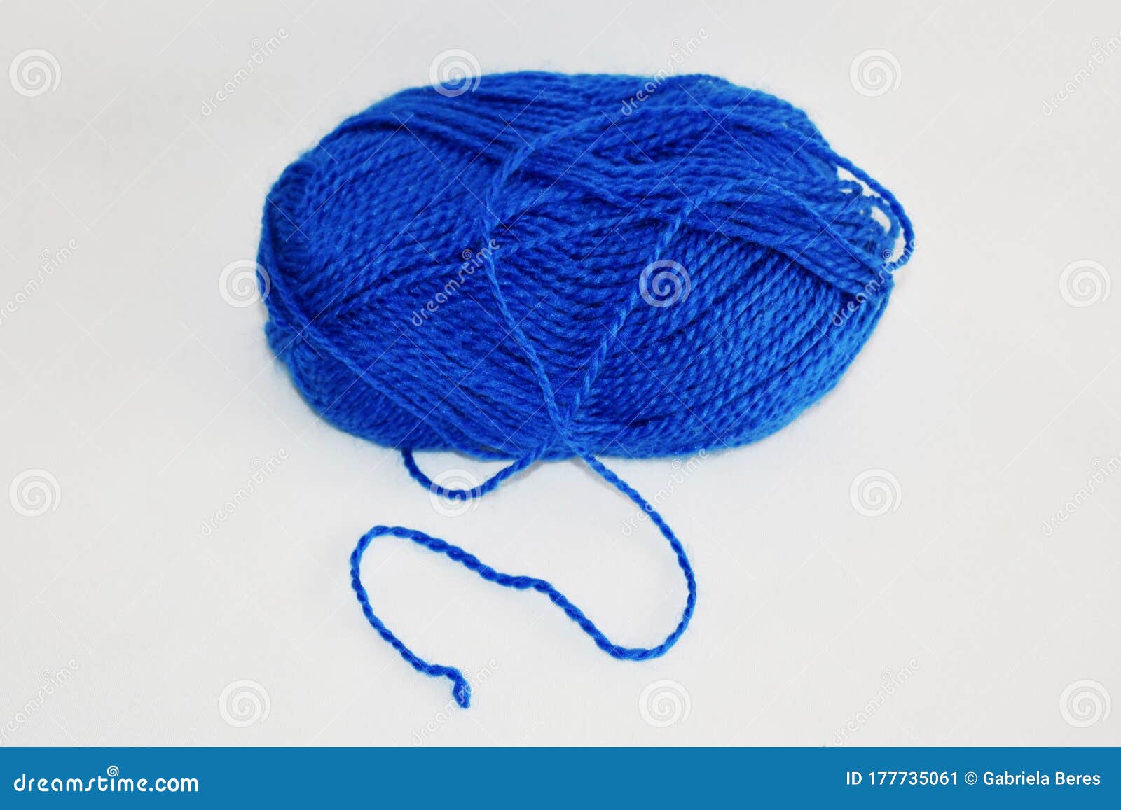 Ball of Blue Yarn, on White Background. Stock Image - Image of close ...