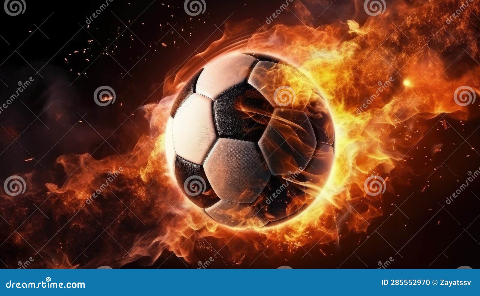 A Ball Burning from a Strong Blow from a Player Stock Photo - Image of ...