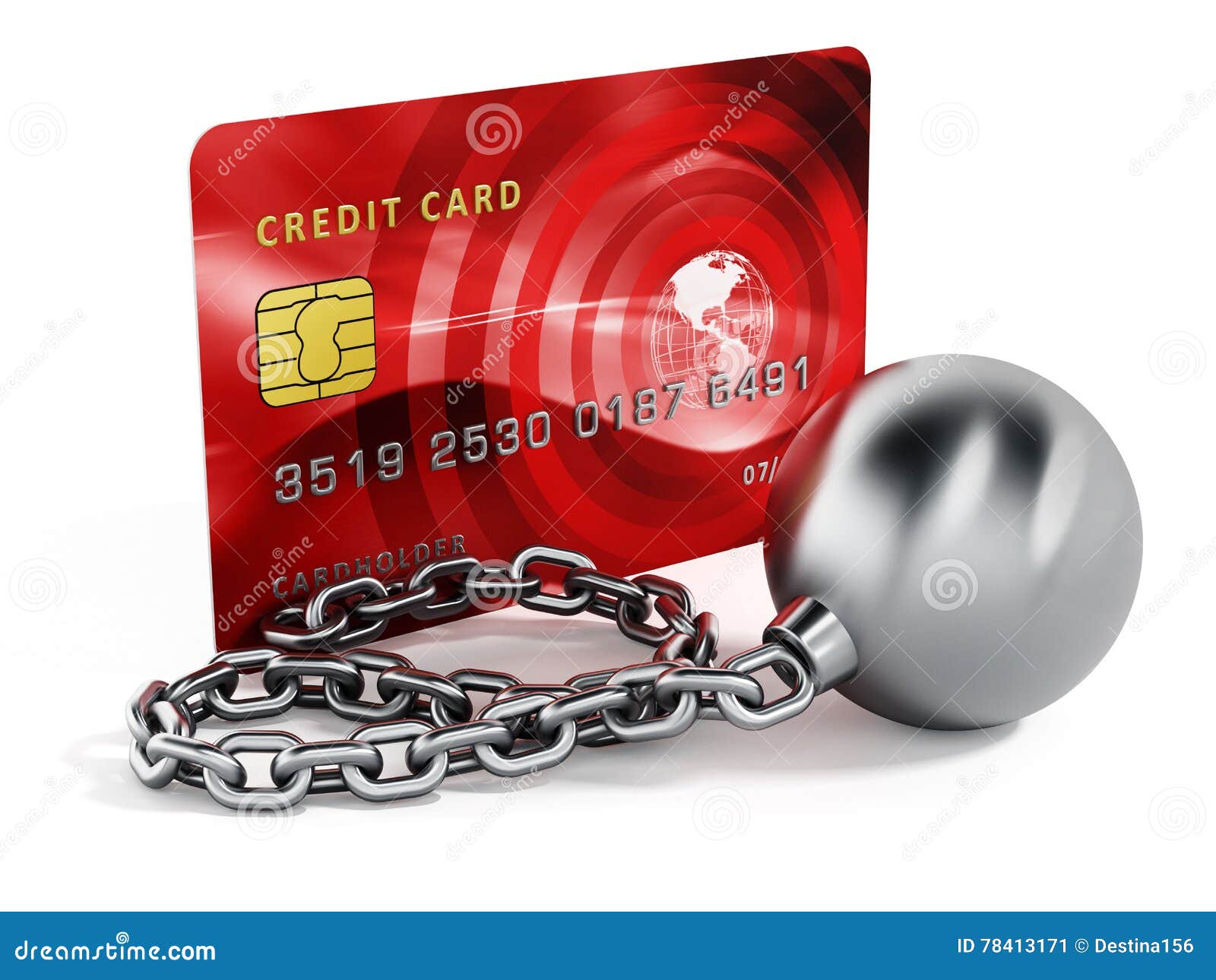 Ball and Chain Connected To Credit Card. 3d Illustration Stock ...
