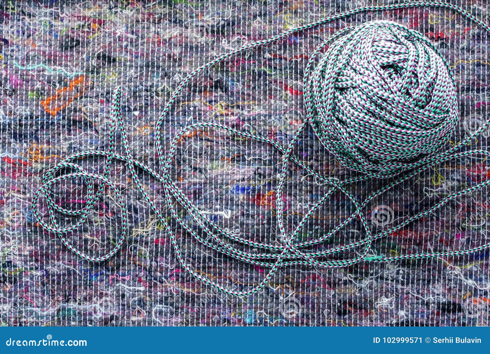 Ball of Colored Rope on a Cloth Background Stock Image - Image of hobby ...