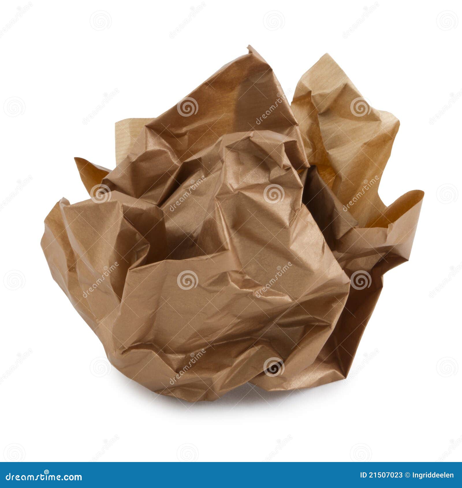 Ball of Crumpled Brown Paper. Stock Image - Image of natural, white ...