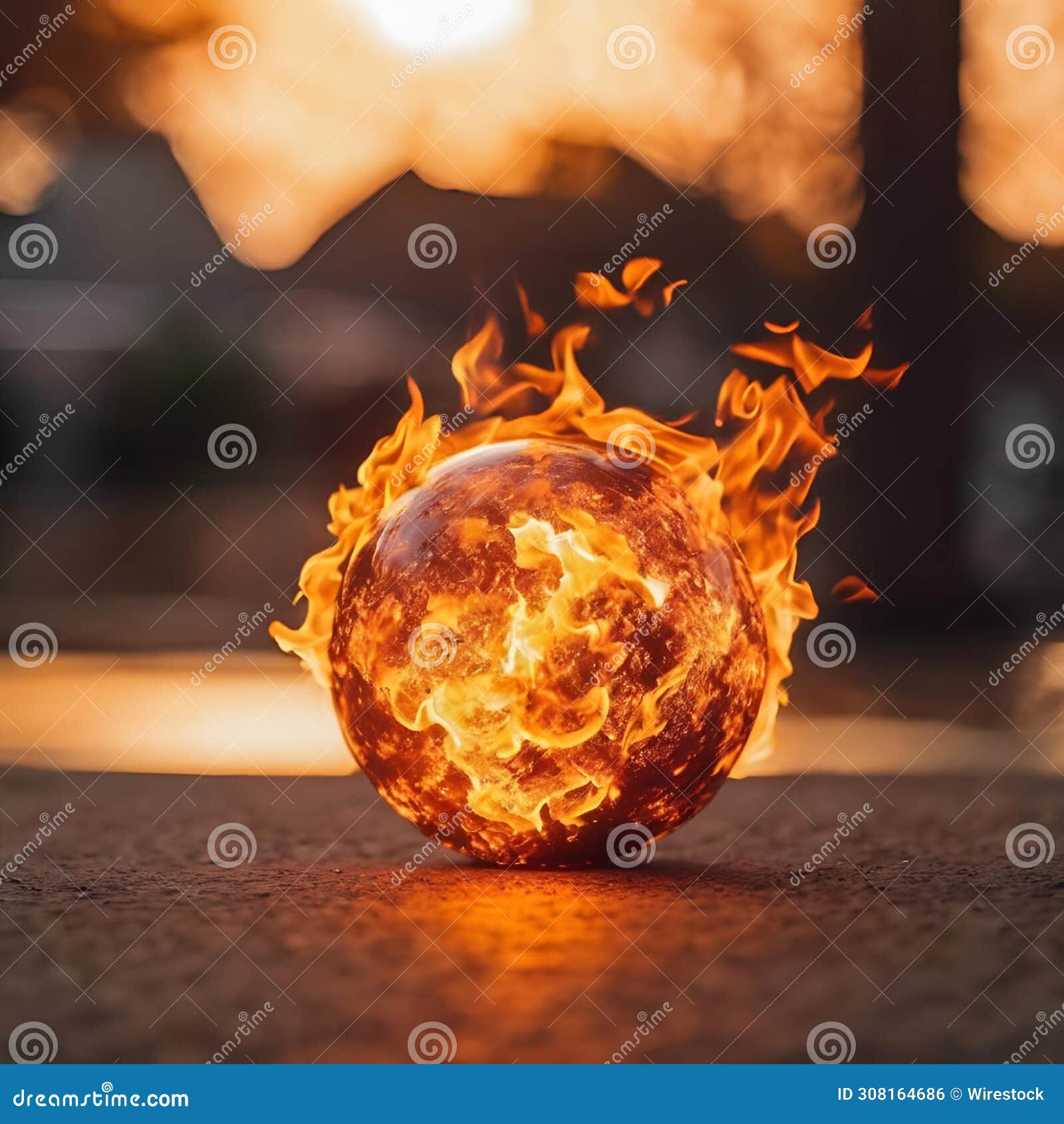 A Ball with Fire Inside of it on Top of a Concrete Ground Stock ...