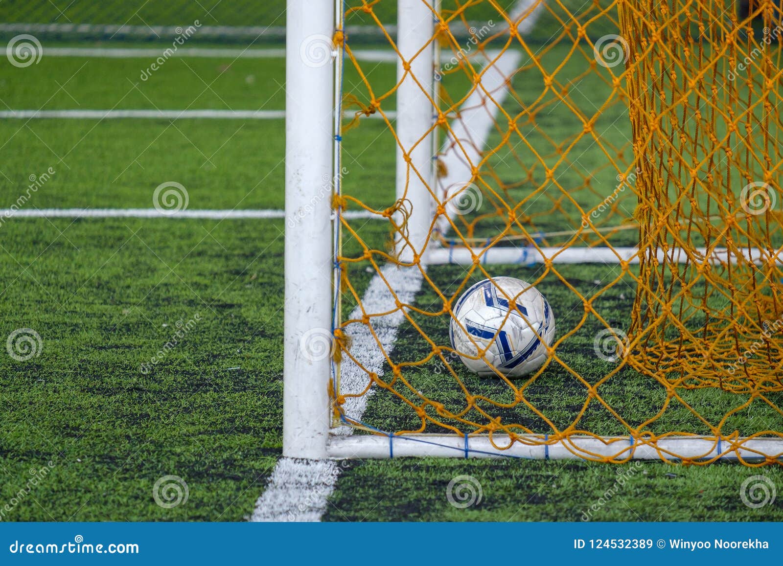 Ball in goal. stock image. Image of equipment, copy - 124532389