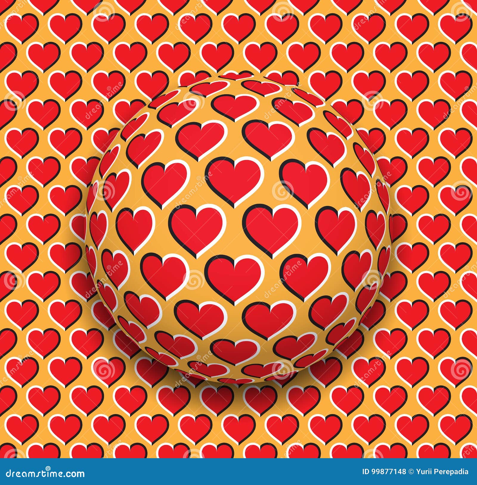 Ball with a Hearts Pattern Rolling Along the Red Hearts Surface ...