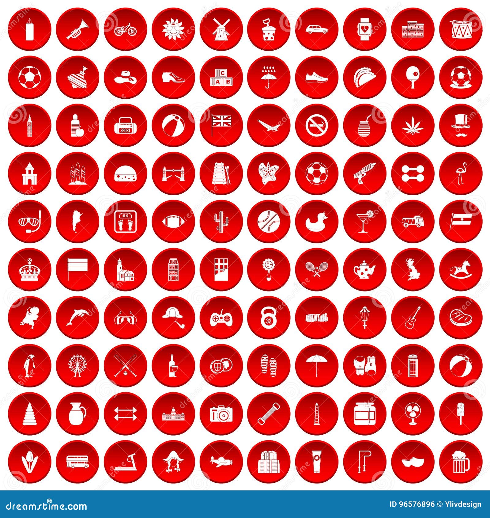 100 ball icons set red stock vector. Illustration of icons - 96576896