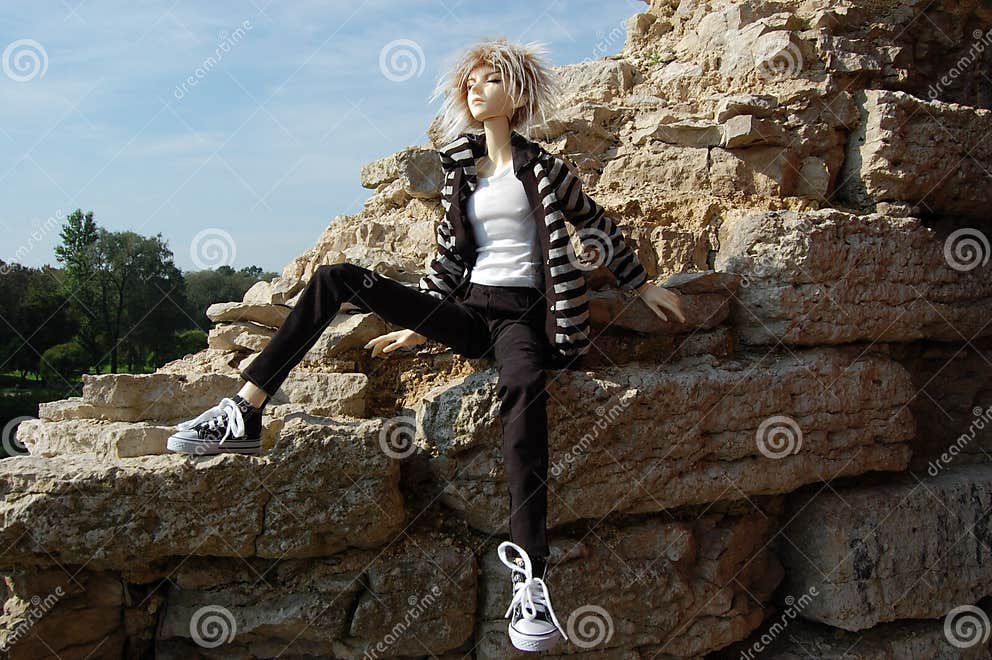 Ball-jointed Doll Emo Sitting on the Limestone Stock Photo - Image of ...