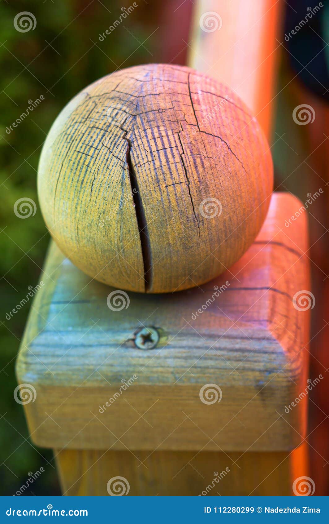 Ball with a Crack of Wood, the Ball is Made of Solid Wood, Cracked Wood ...
