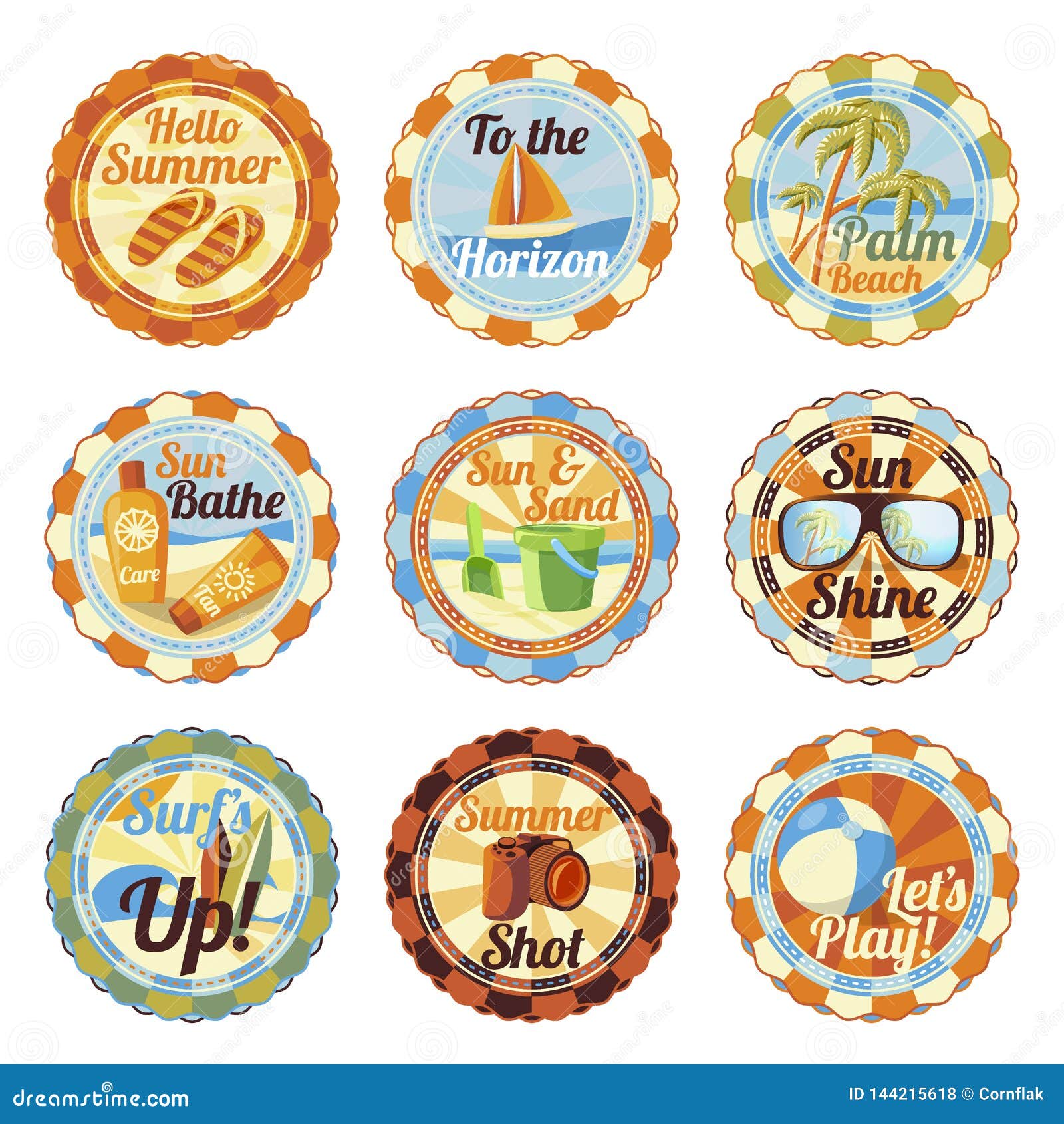 Vector Set - Cute Bright Summer Badges with Slogan Stock Vector ...
