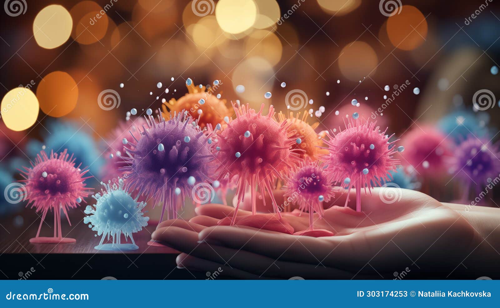 Ball with Microbes in Human Hands Stock Illustration - Illustration of ...