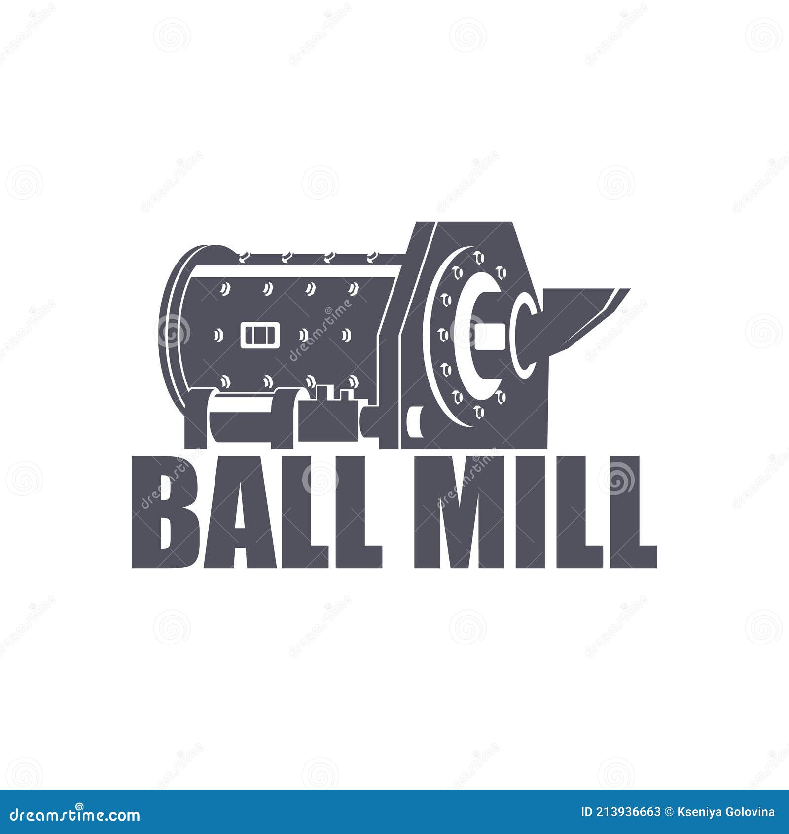 Ball Mill, Monochrome Image in a Flat Style. Industrial Concept, Mining ...
