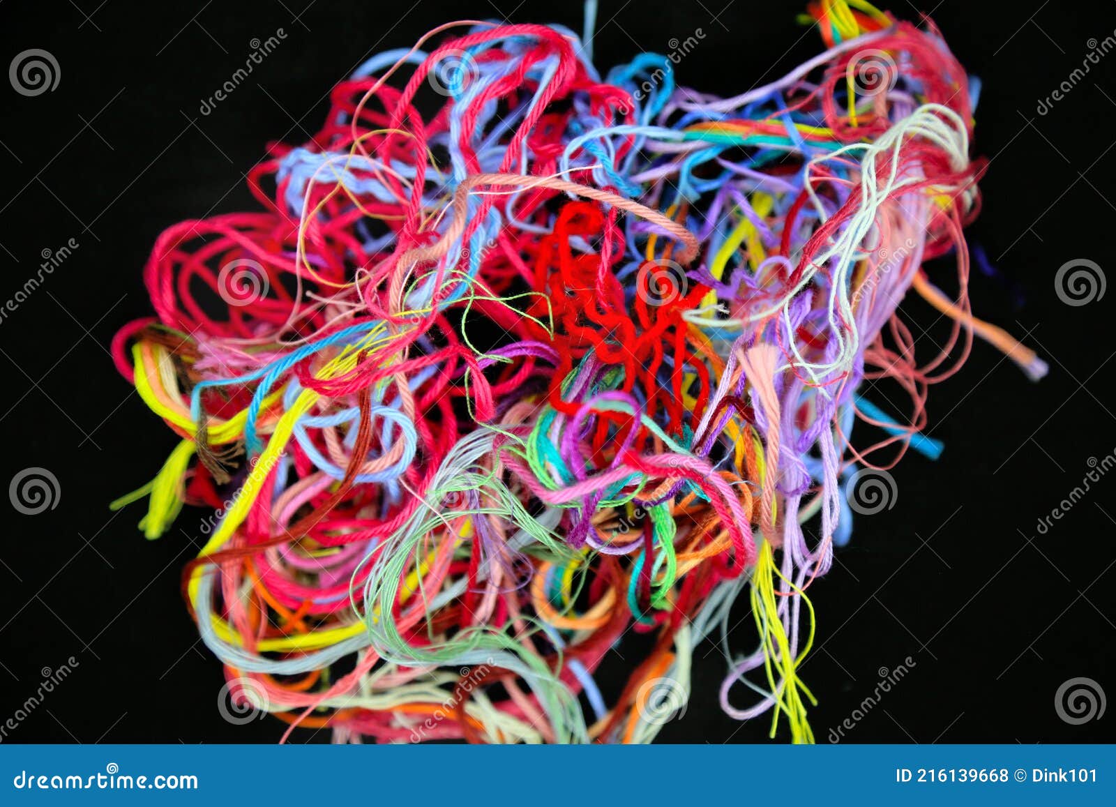 Ball of Multicolored Tangled Threads for Needlework on Black Background ...