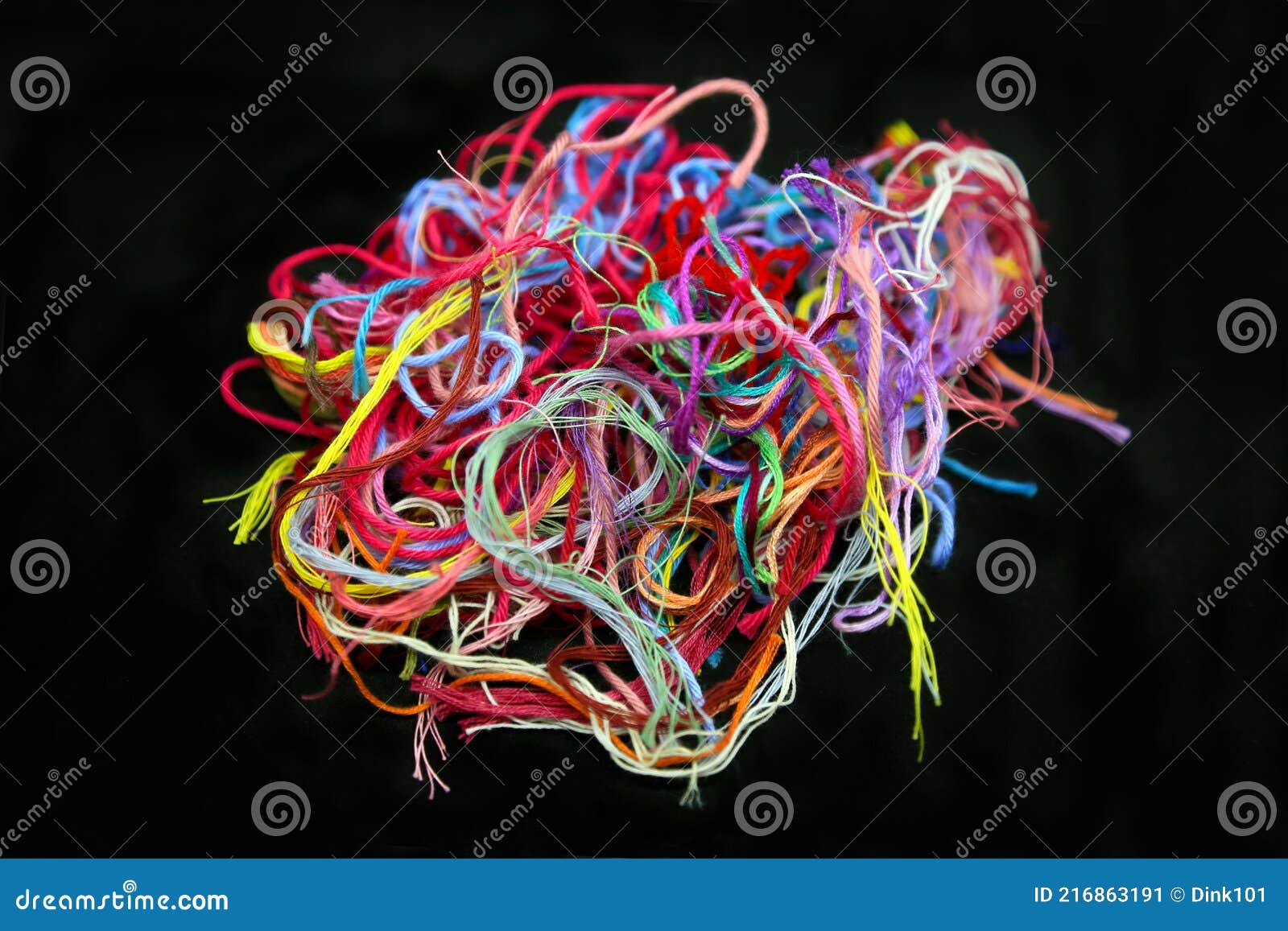 Ball of Multicolored Tangled Threads for Needlework on Black Background ...