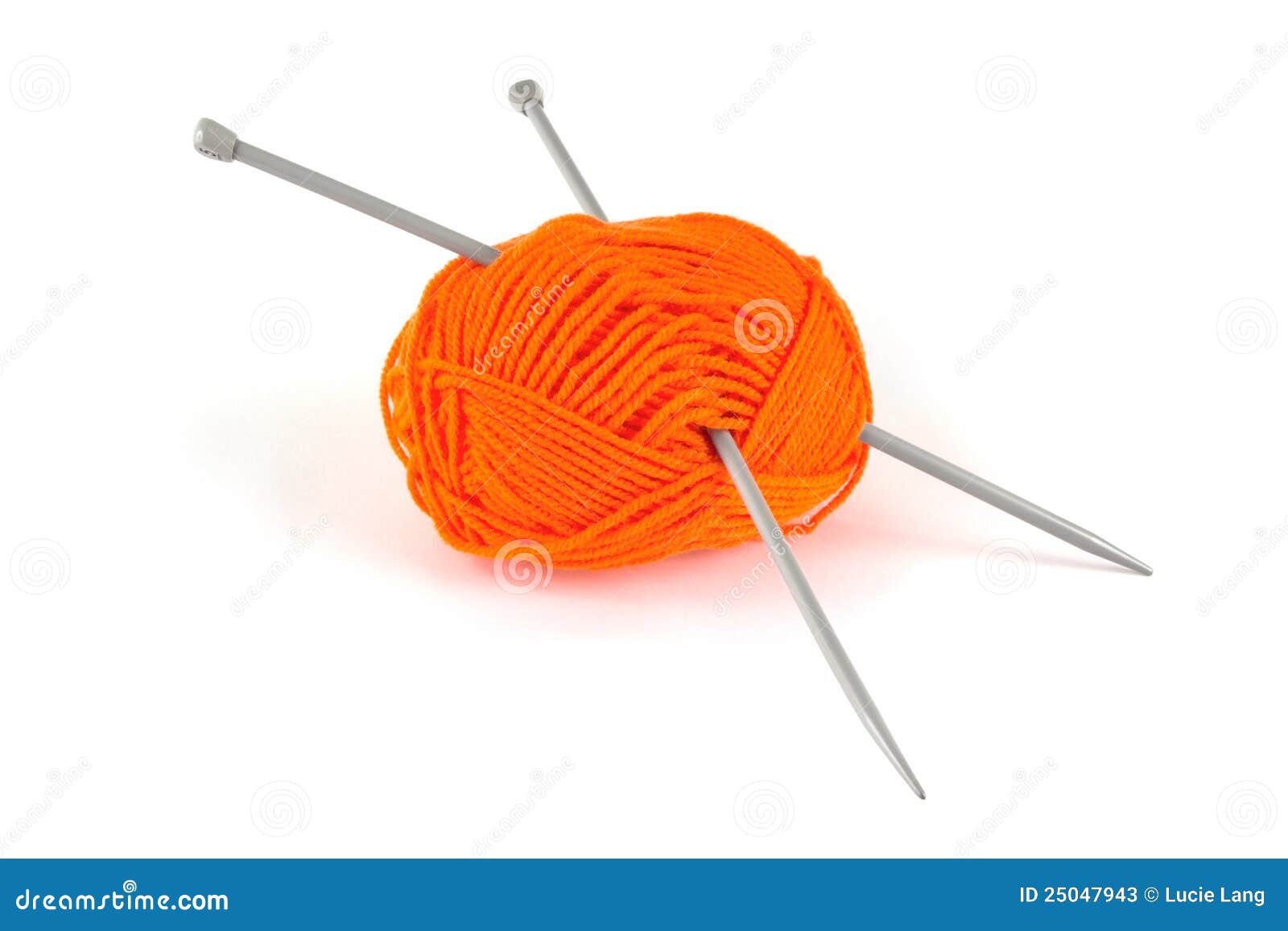 Ball of Orange Wool with Knitting Needles on White Stock Image - Image ...