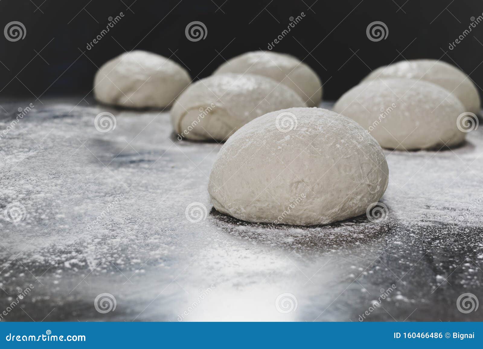 Ball of Pizza Dough on Table with Dusting of Flour. Stock Photo - Image ...
