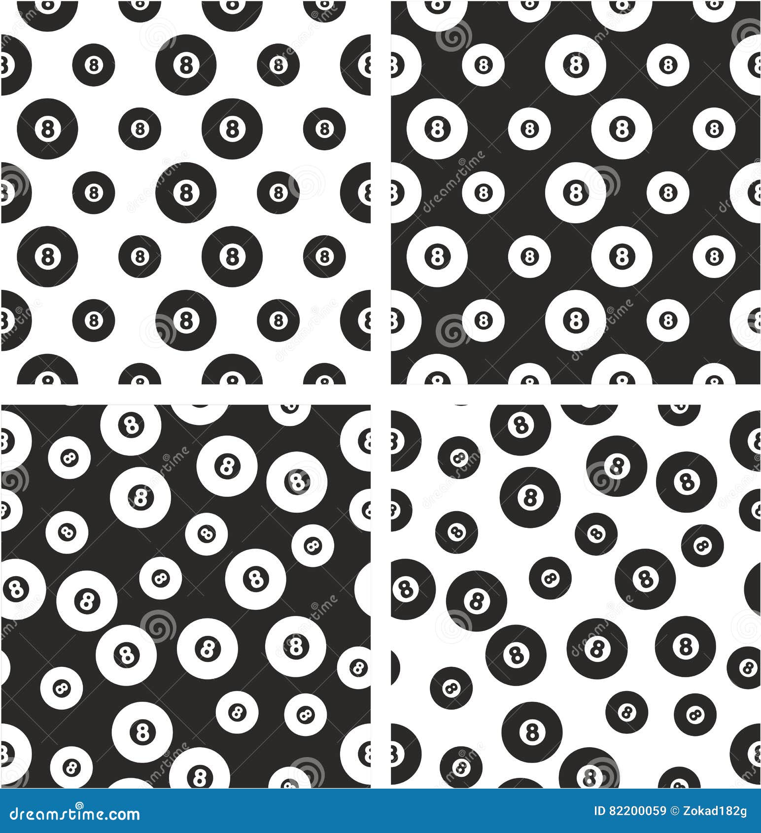 8 Ball Pool Big & Small Aligned & Random Seamless Pattern Set Stock ...