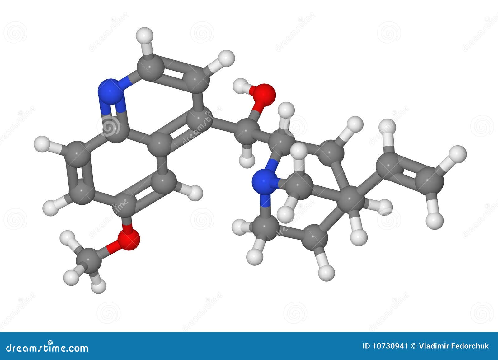 Ball and Stick Model of Quinine Molecule Stock Illustration ...
