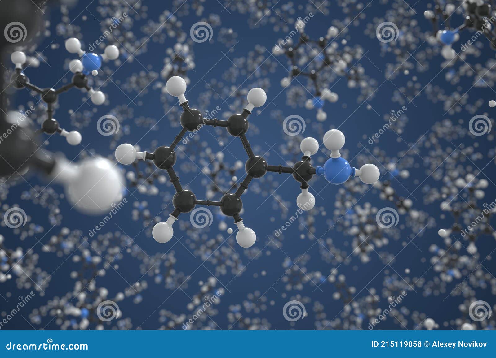 Molecule of Benzylamine, Ball-and-stick Molecular Model. Science ...