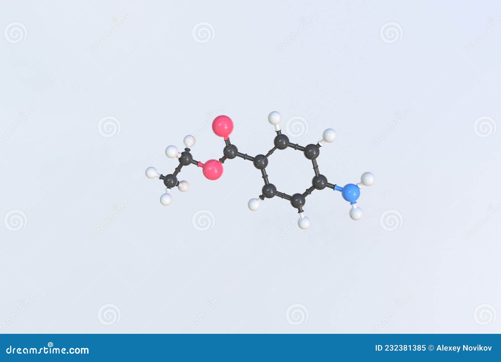 Benzocaine Molecule. Isolated Molecular Model. 3D Rendering Royalty ...