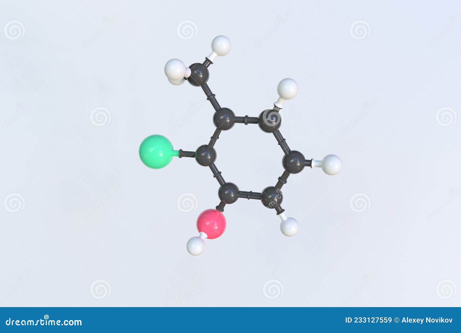Chloro-m-cresol Molecule Made with Balls, Scientific Molecular Model ... Chloro-m-cresol Molecule Made with Balls, Scientific Molecular Model ...