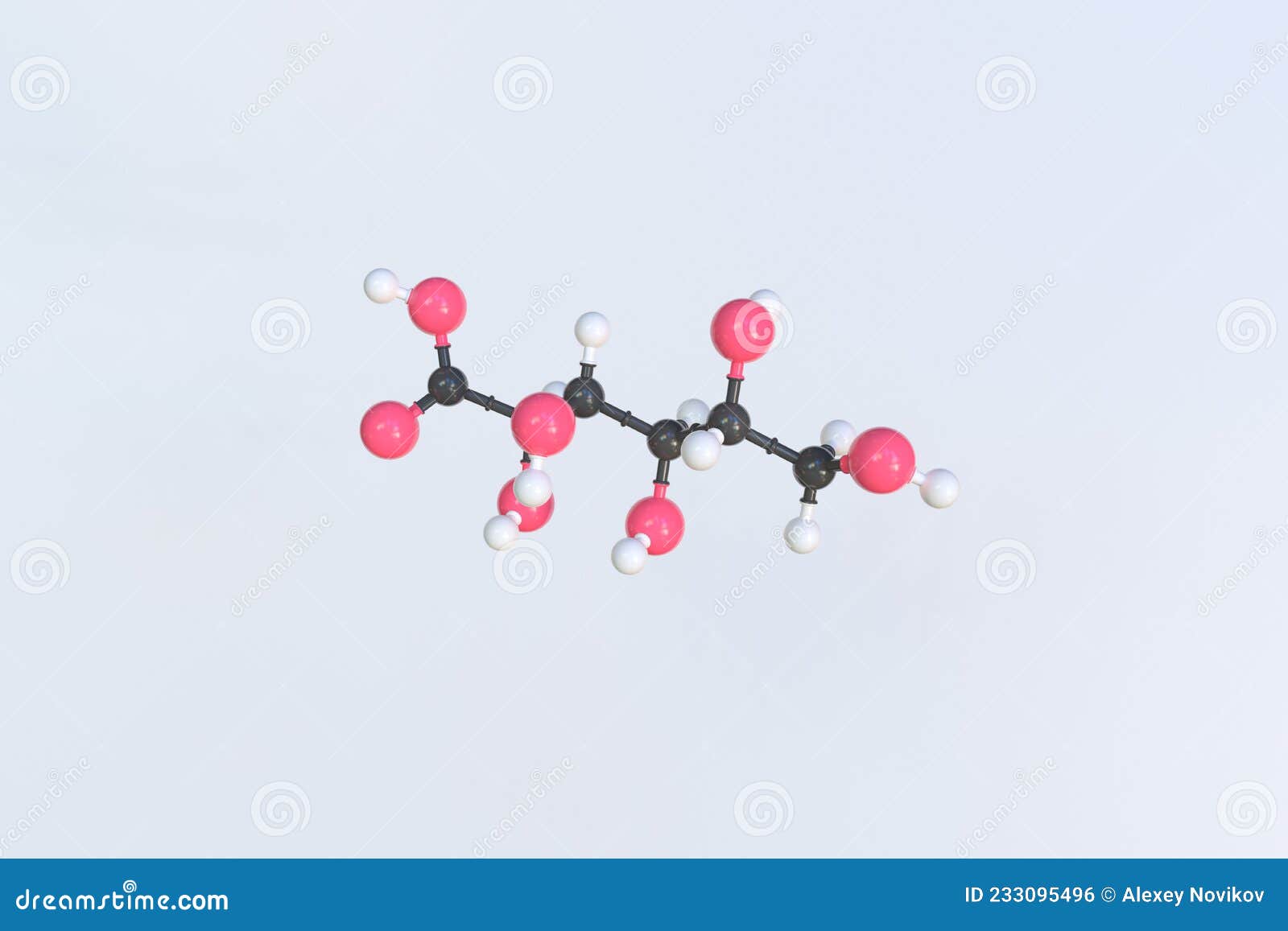 Gluconic Acid Molecule, Isolated Molecular Model. 3D Rendering Stock ...