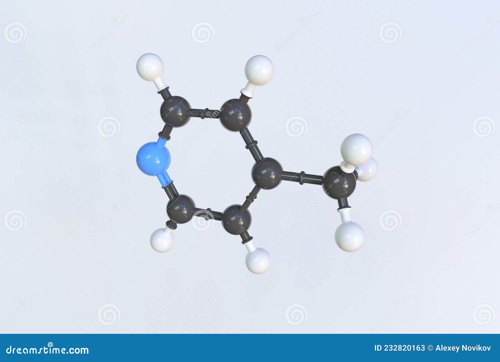 Molecule of 4-picoline, Isolated Molecular Model. 3D Rendering Stock ...