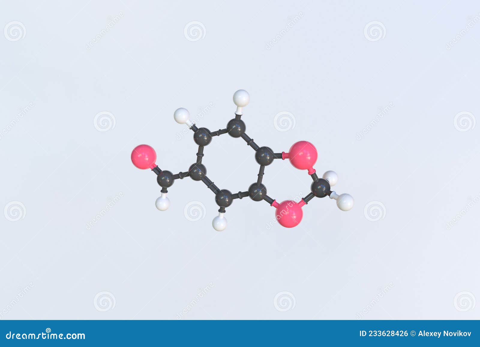 Molecule of Piperonal, Isolated Molecular Model. 3D Rendering Stock ...