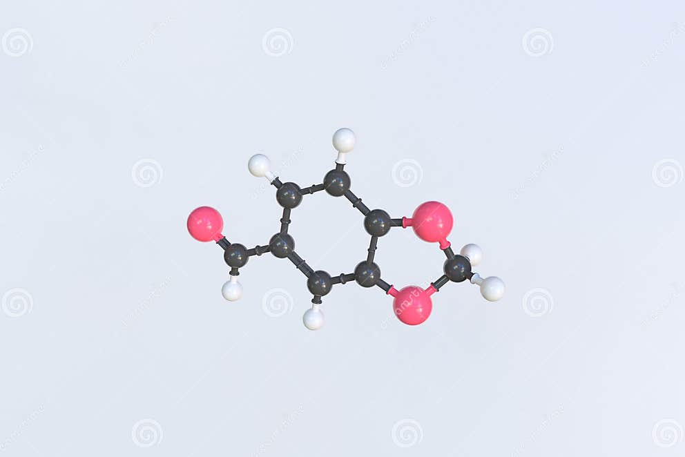 Molecule of Piperonal, Isolated Molecular Model. 3D Rendering Stock ...