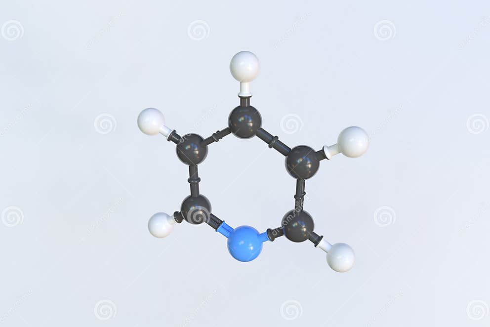 Molecule of Pyridine, Isolated Molecular Model. 3D Rendering Stock ...