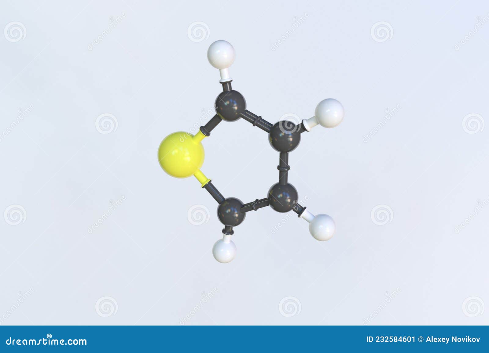 Molecule of Thiophene, Isolated Molecular Model. 3D Rendering Stock ...
