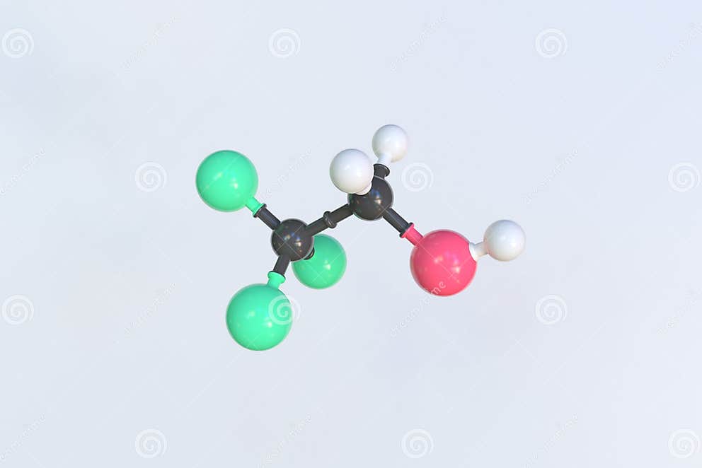 Molecule of 2,2,2-trifluoroethanol, Isolated Molecular Model. 3D ...