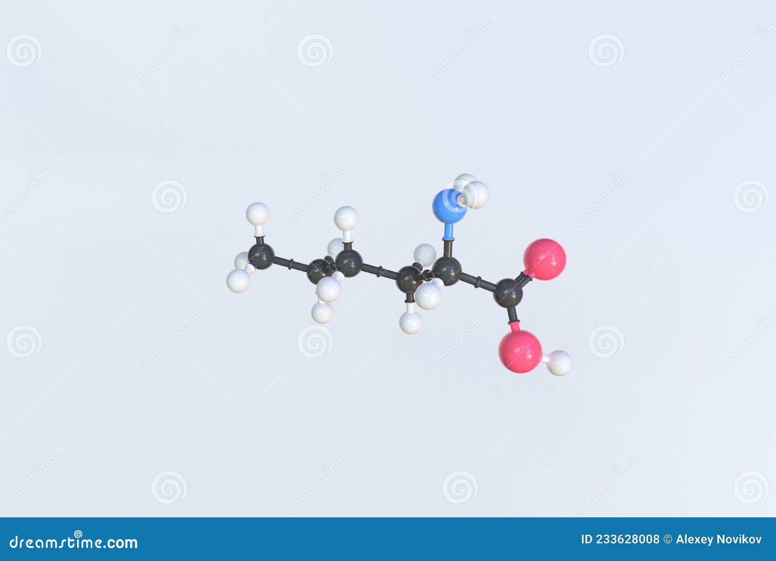 Norleucine Molecule Made with Balls, Isolated Molecular Model. 3D ...