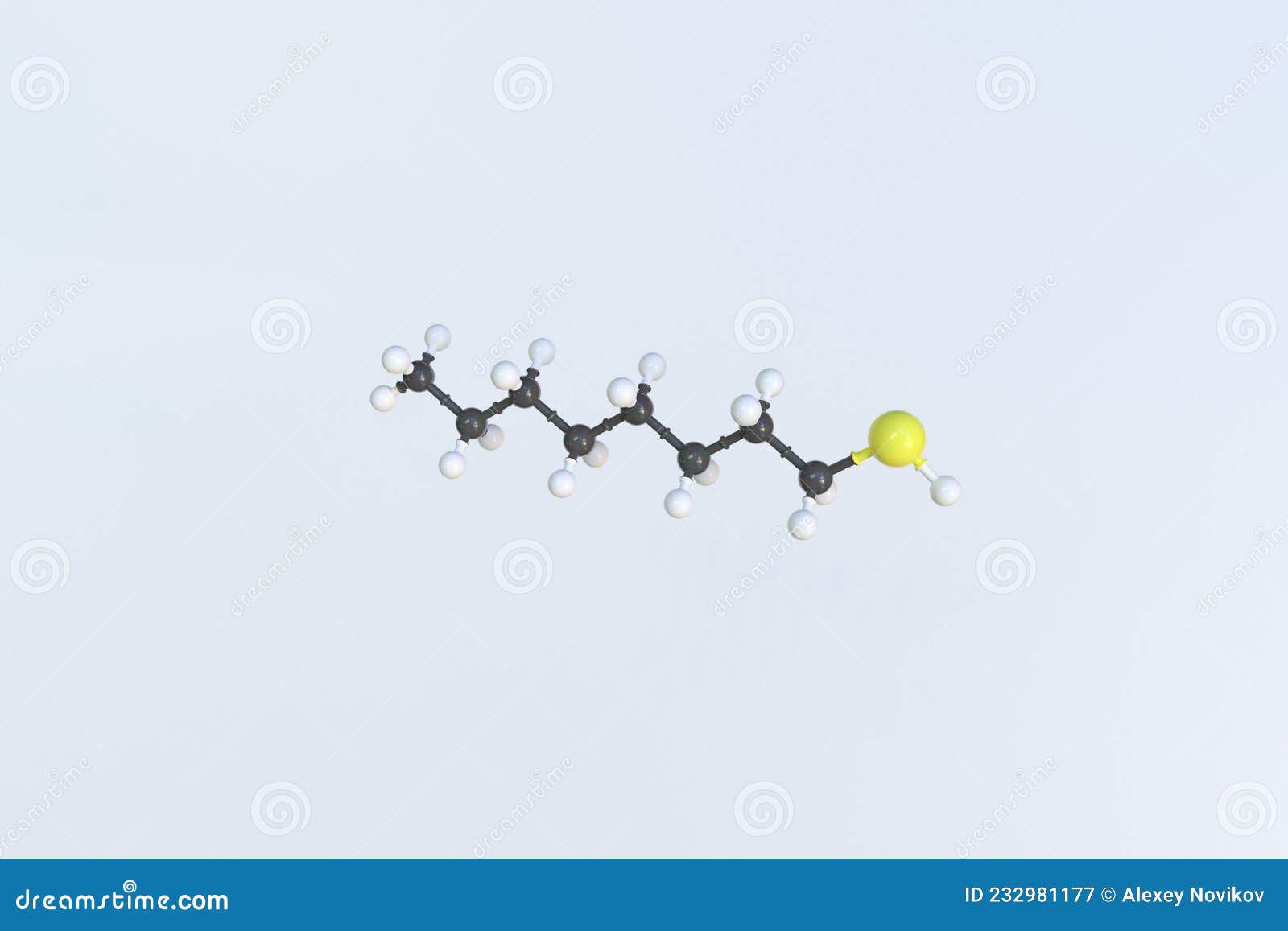 1-octanethiol Molecule, Isolated Molecular Model. 3D Rendering Stock ...