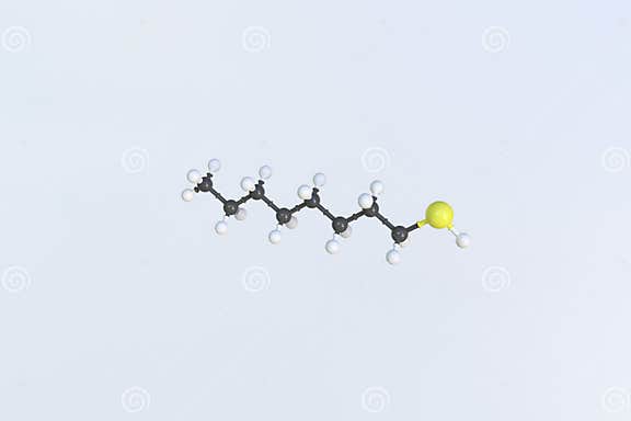 1-octanethiol Molecule, Isolated Molecular Model. 3D Rendering Stock ...