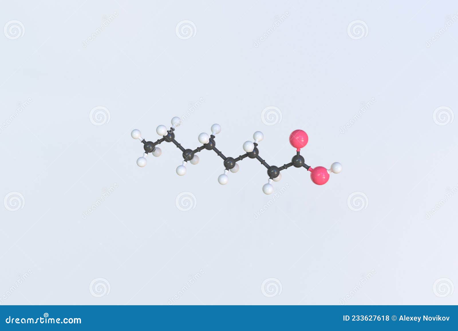 Octanoic Acid Molecule Made with Balls, Isolated Molecular Model. 3D ...