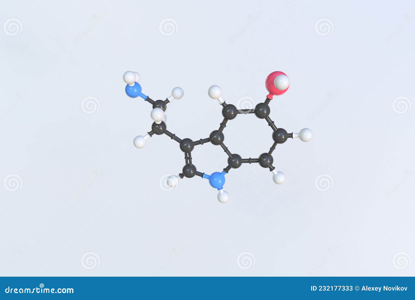 Serotonin Molecule Made with Balls, Scientific Molecular Model. 3D ...