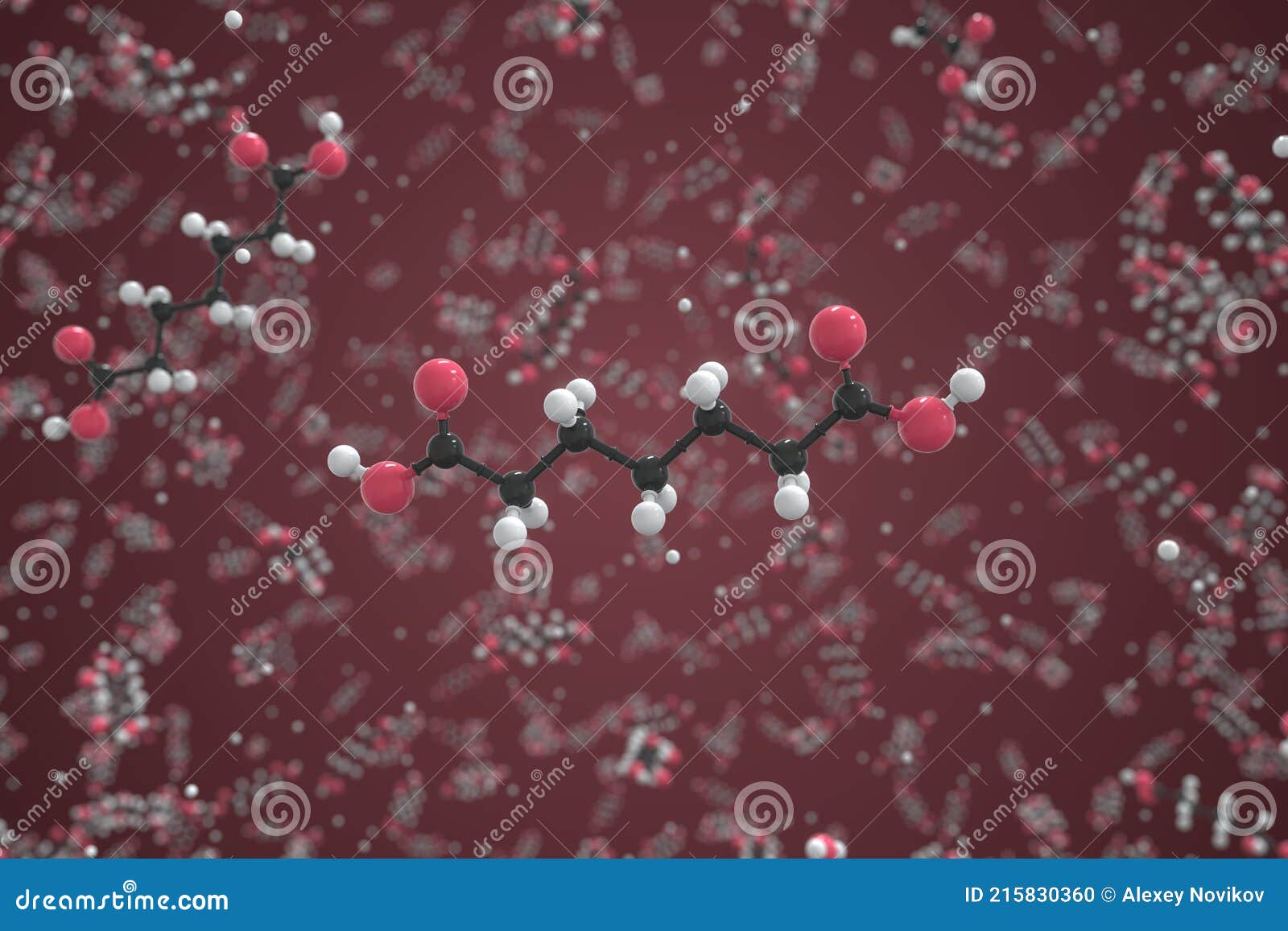 Molecule of Pimelic Acid, Ball-and-stick Molecular Model. Scientific 3d ...