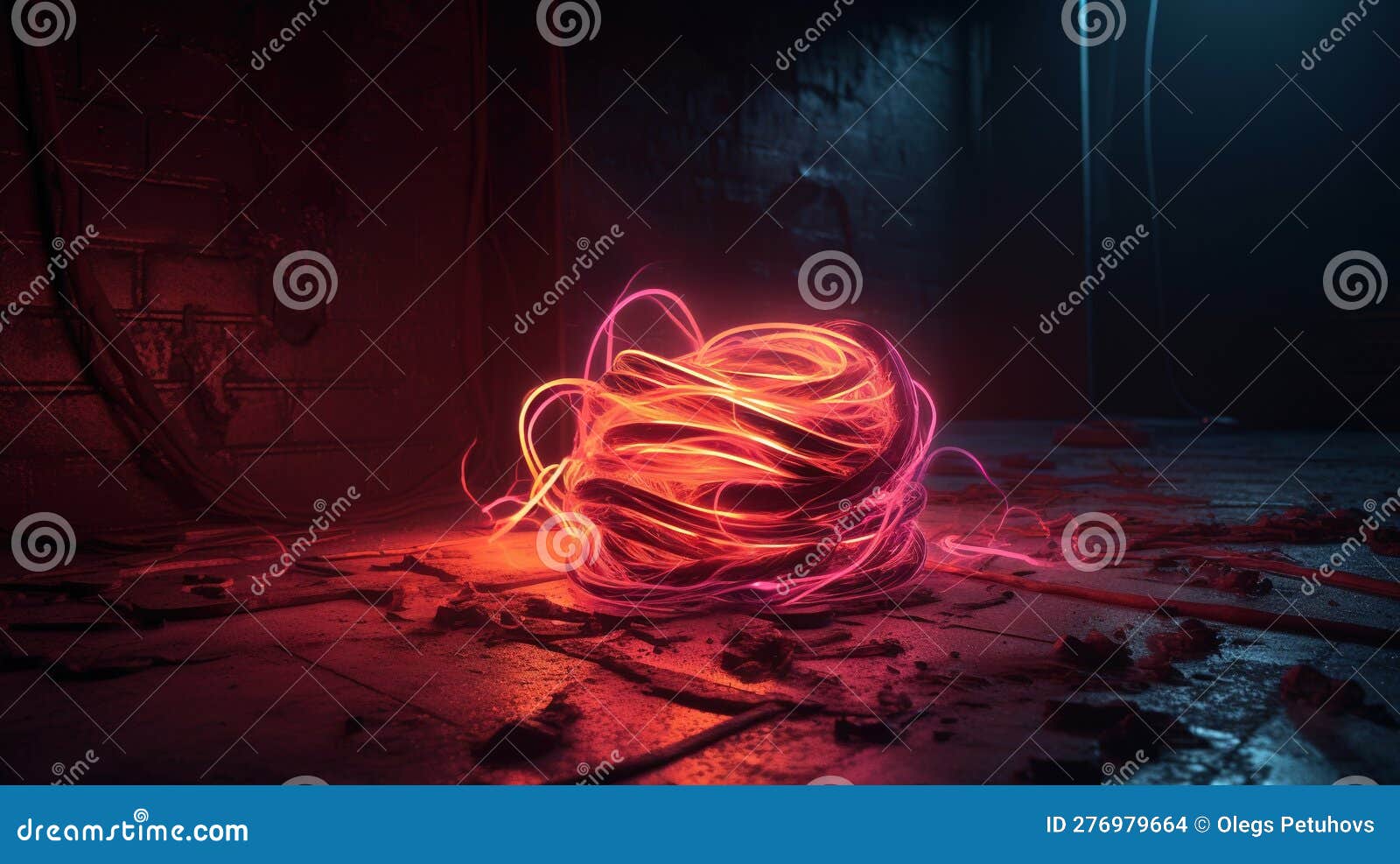 A Ball of String on the Ground with a Red Light Stock Illustration ...