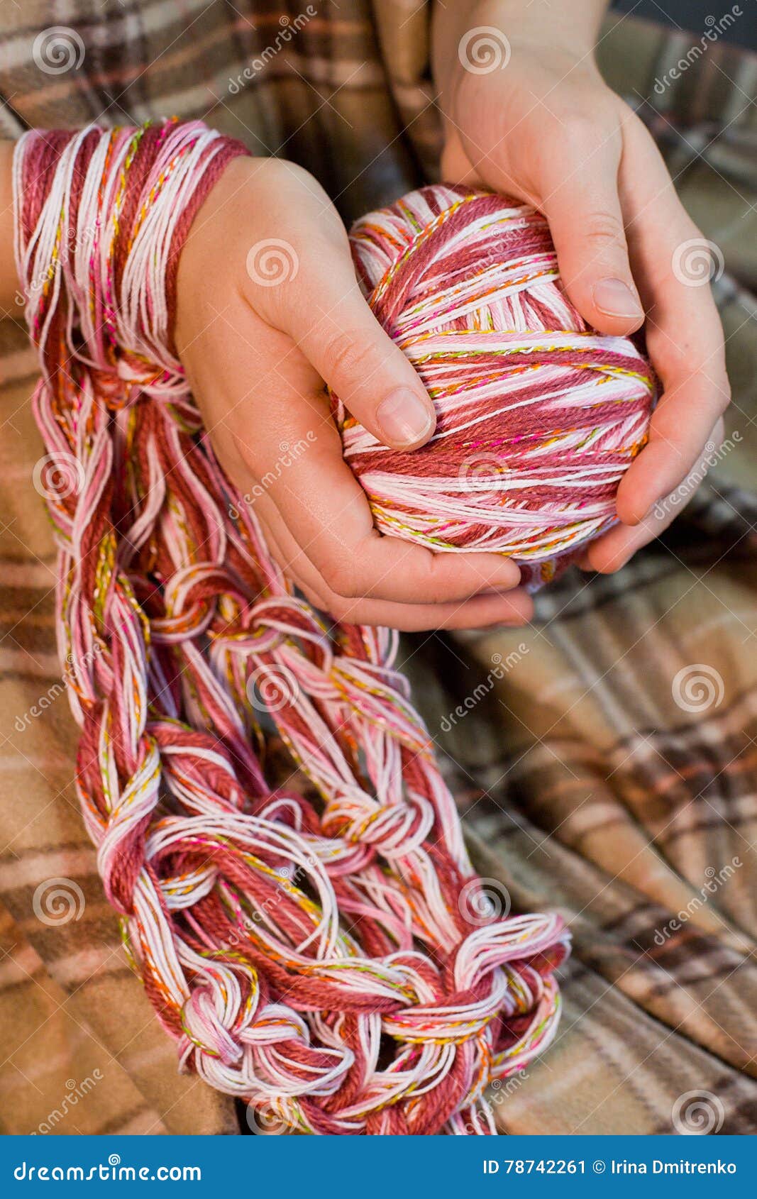 Ball of Thread in Their Hands. Stock Image - Image of plaid, unfinished ...