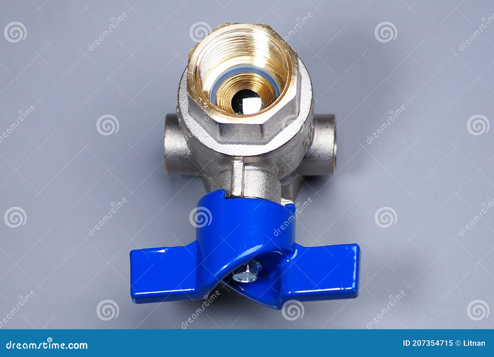 Ball Valve with a Blue Handle on a Gray Background. Stock Image - Image ...