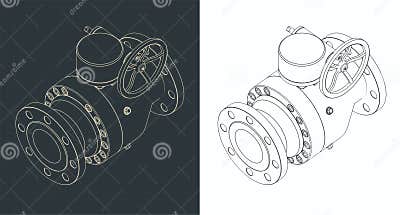 Ball Valve Isometric Blueprints Stock Vector - Illustration of ...