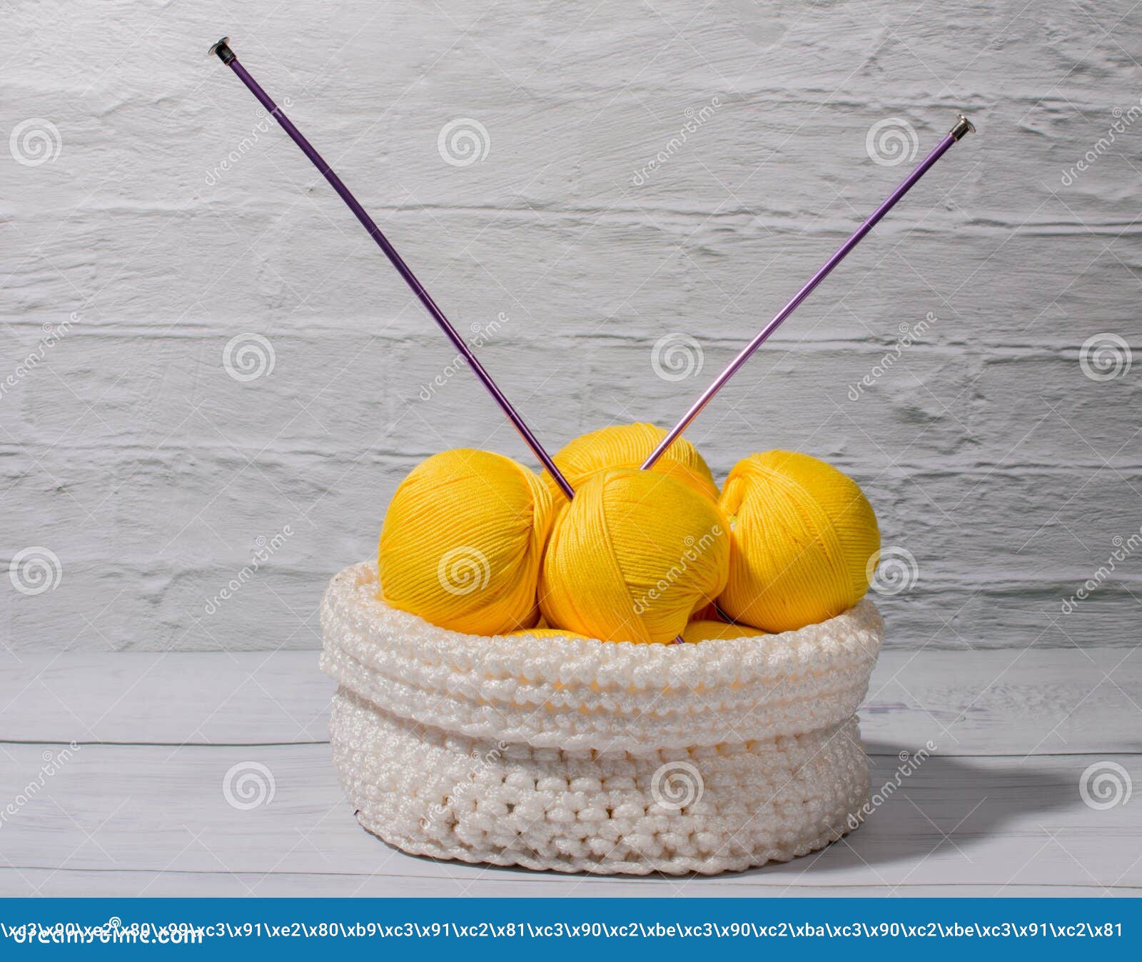 A Ball of Woolen Thread in a White Basket. Stock Photo - Image of ...