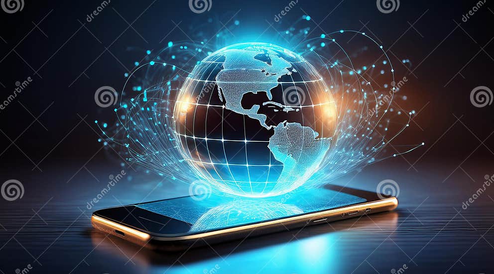 Ball of the World Coming Out of a Smartphone, Technology ...