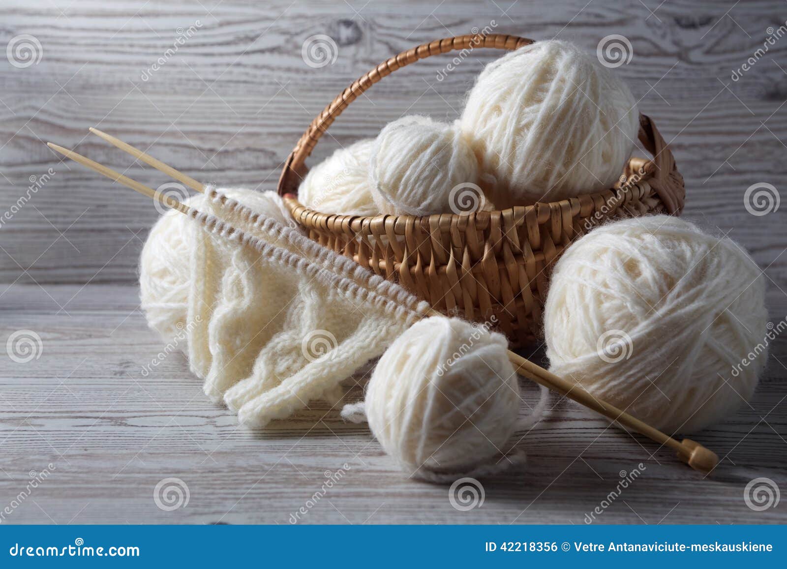 Ball of Yarn and Knitting on a Table Stock Photo - Image of ball ...