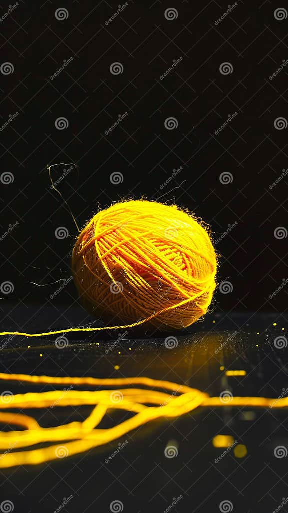 A Ball of Yellow Yarn on a Black Surface Stock Photo - Image of yellow ...