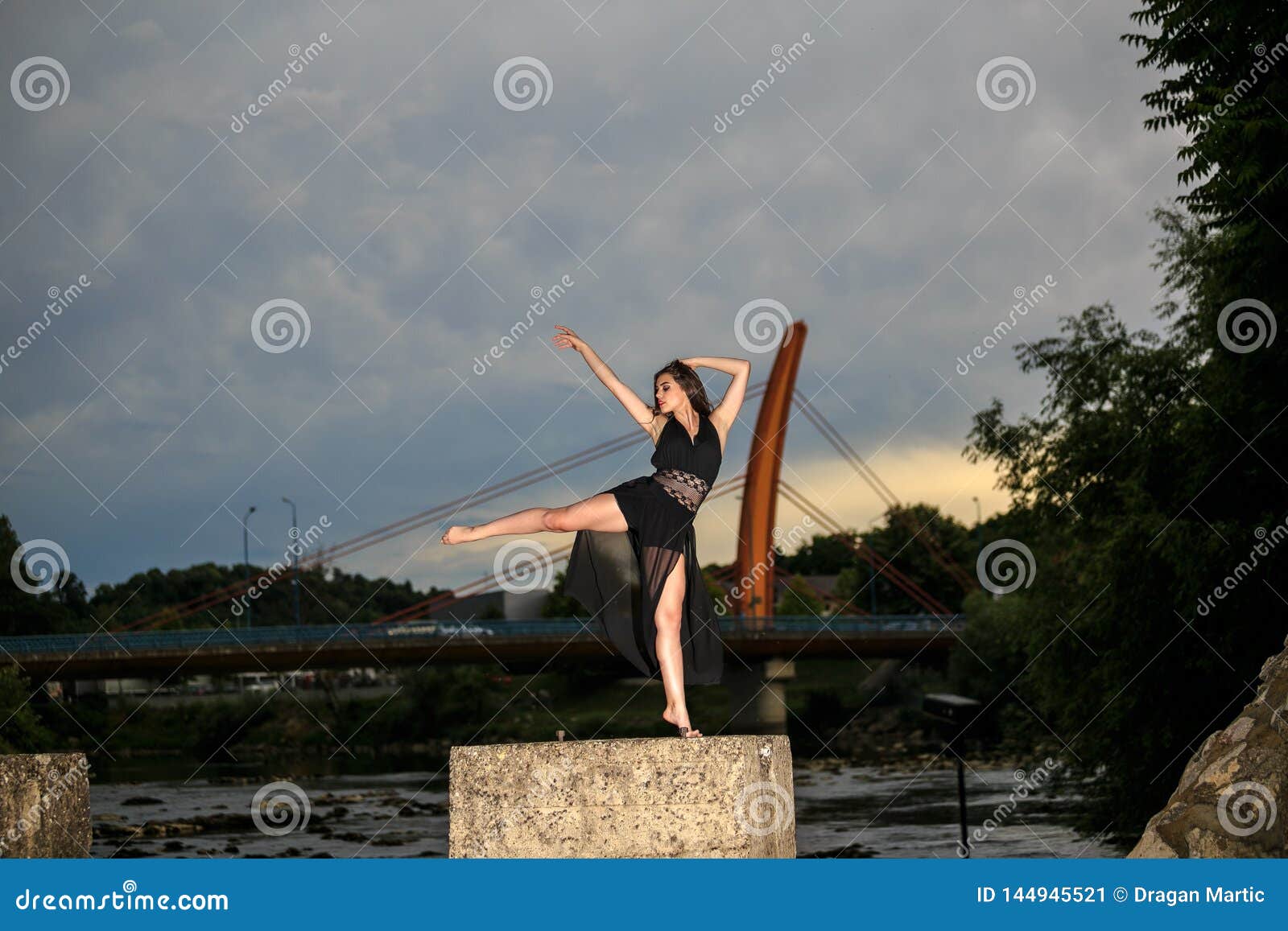 Ballerina Dances on the Bridge Stock Image - Image of exercise, ballet ...