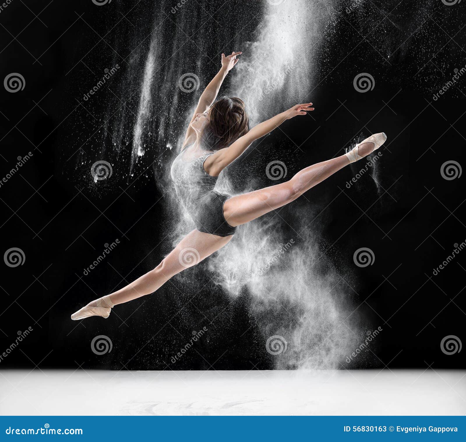 Ballerina Dancing with Flour, Jump Stock Image - Image of beauty ...